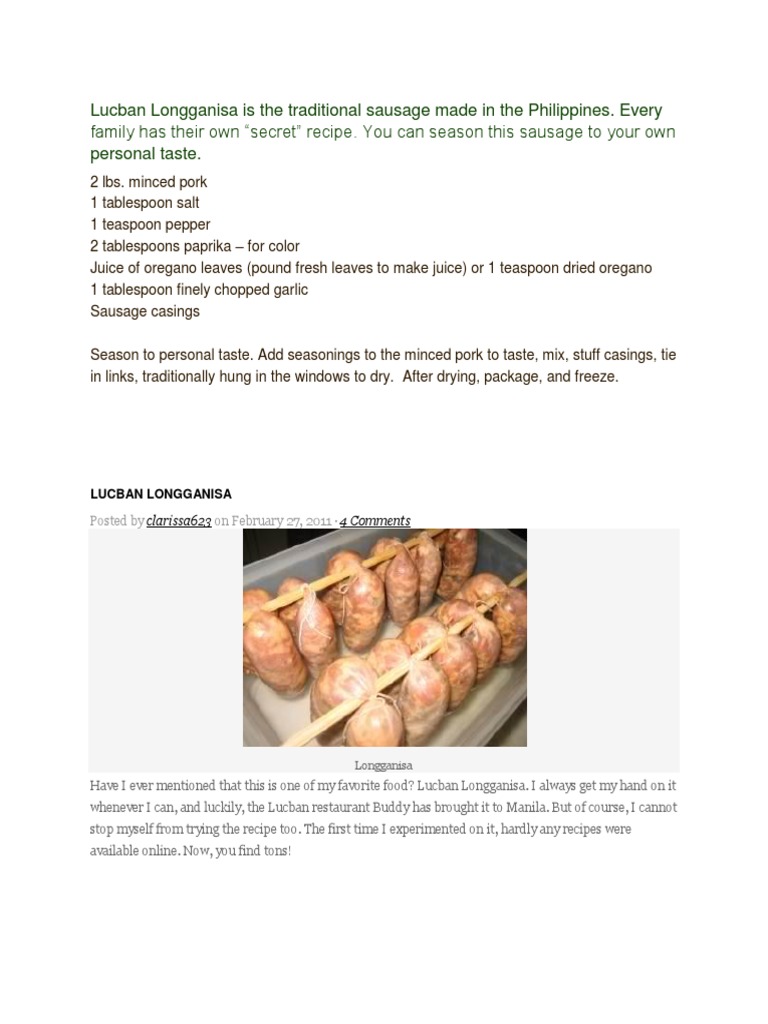 Lucban Longganisa Is The Traditional Sausage Made in The Philippines ...