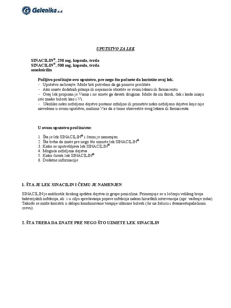 Sinacilin Kapsula Tvrda Pil | PDF