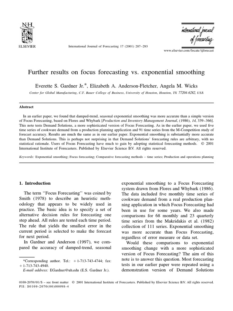 Focus Forecasting Vs Exp. Smoothing | PDF | Forecasting | Variance