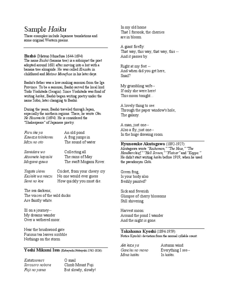 Sample Haiku: Bashó ( | PDF