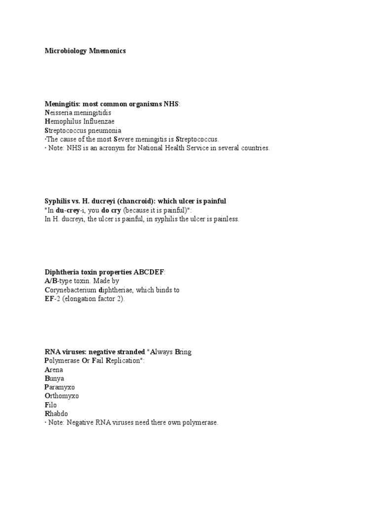 Microbiology Mnemonics | PDF | Streptococcus | Pneumonia