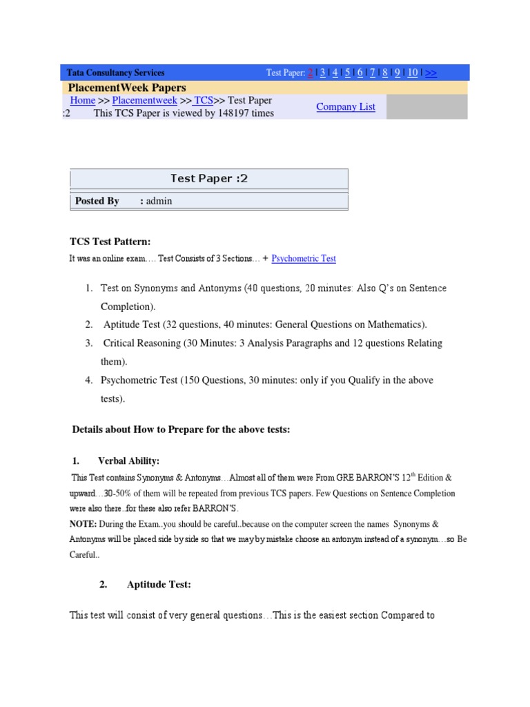 TCS Test Pattern and Interview | PDF | Graduate Record Examinations ...