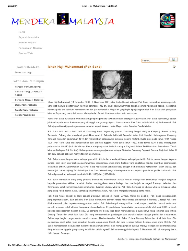 Ishak Haji Muhammad (Pak Sako) | PDF
