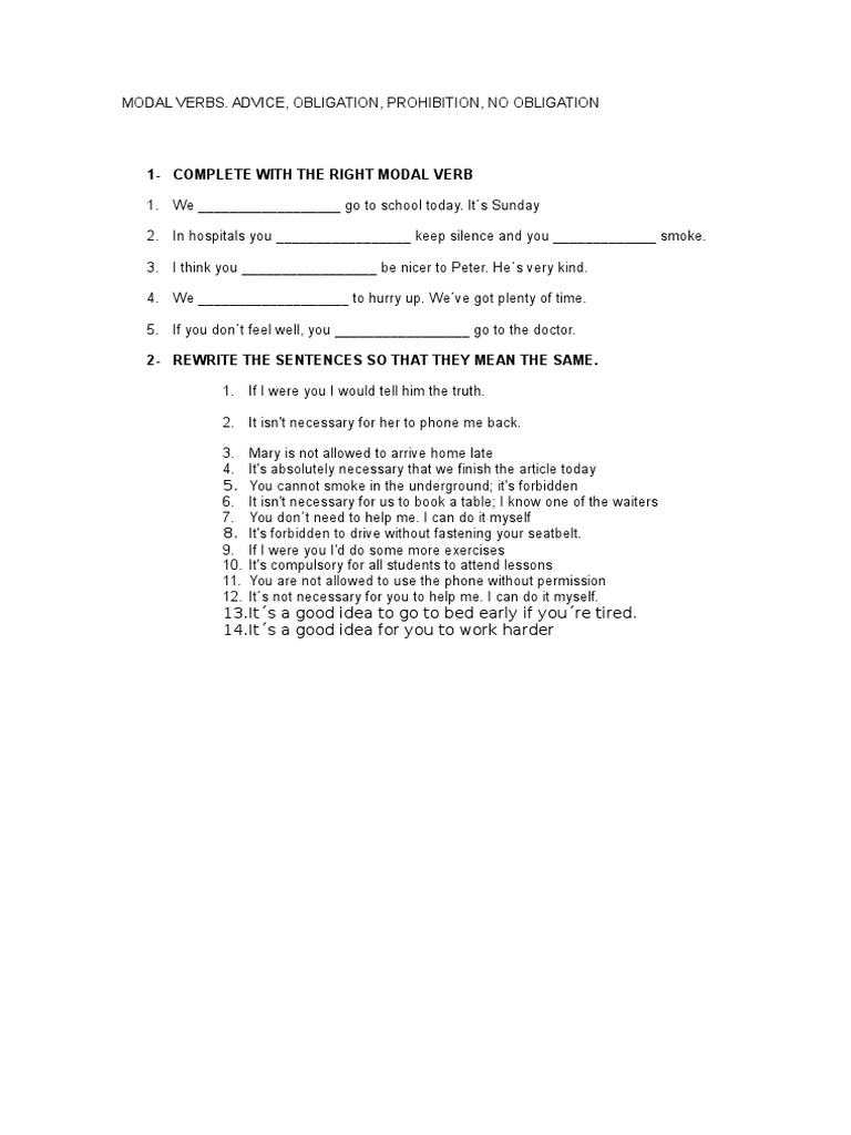 Modal Verbs: Usage and Exercises | PDF | Self-Improvement