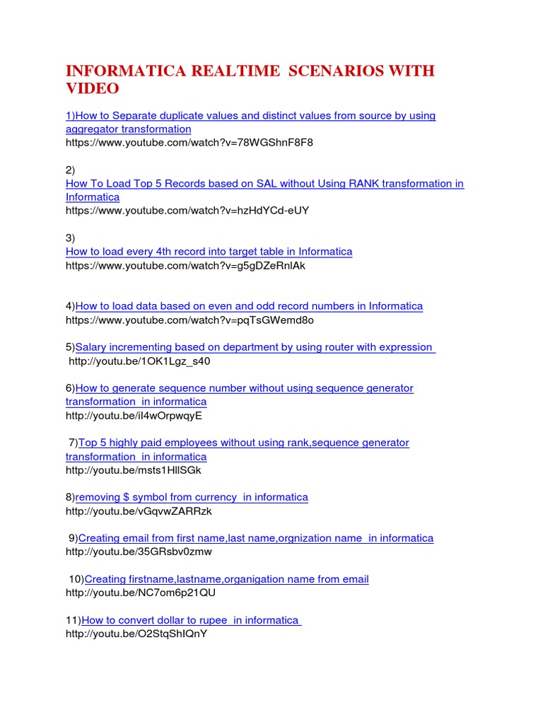 Informatica Realtime Scenarios With Video | PDF
