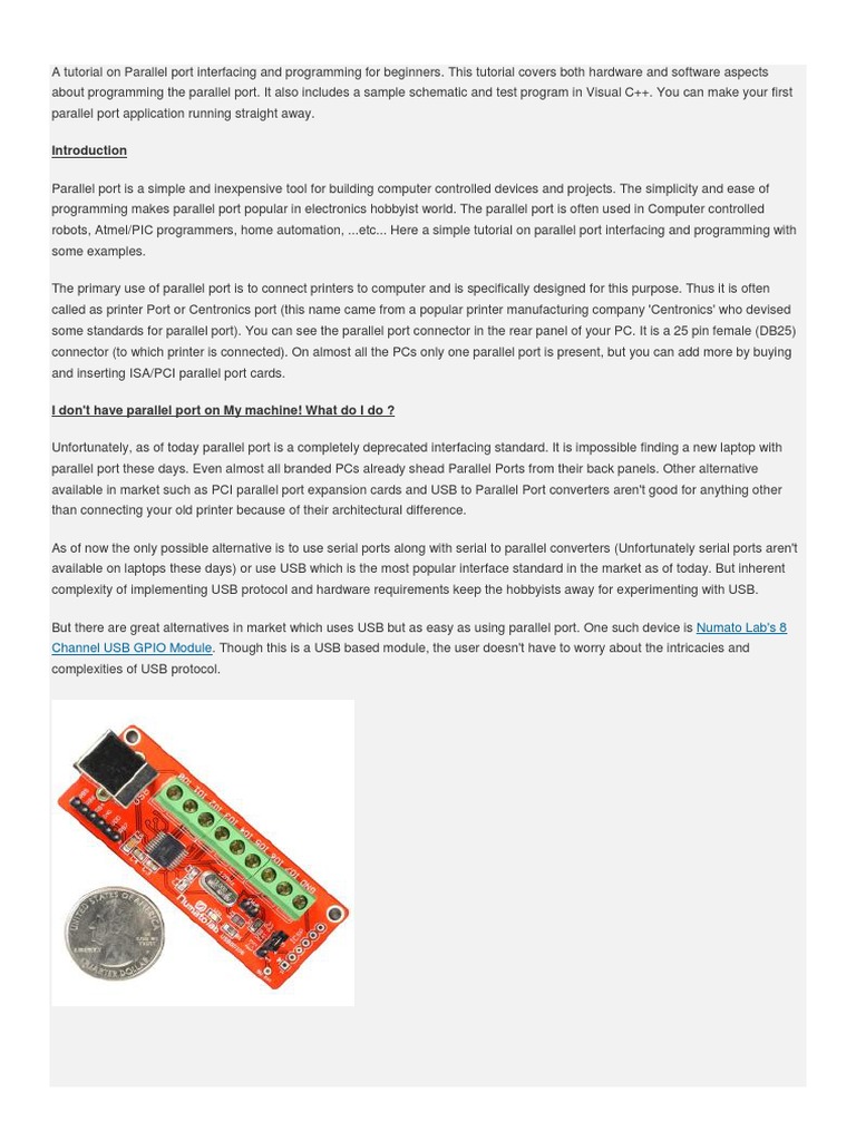 Tutorial On Parallel Port Interfacing | PDF | Usb | Computer Architecture