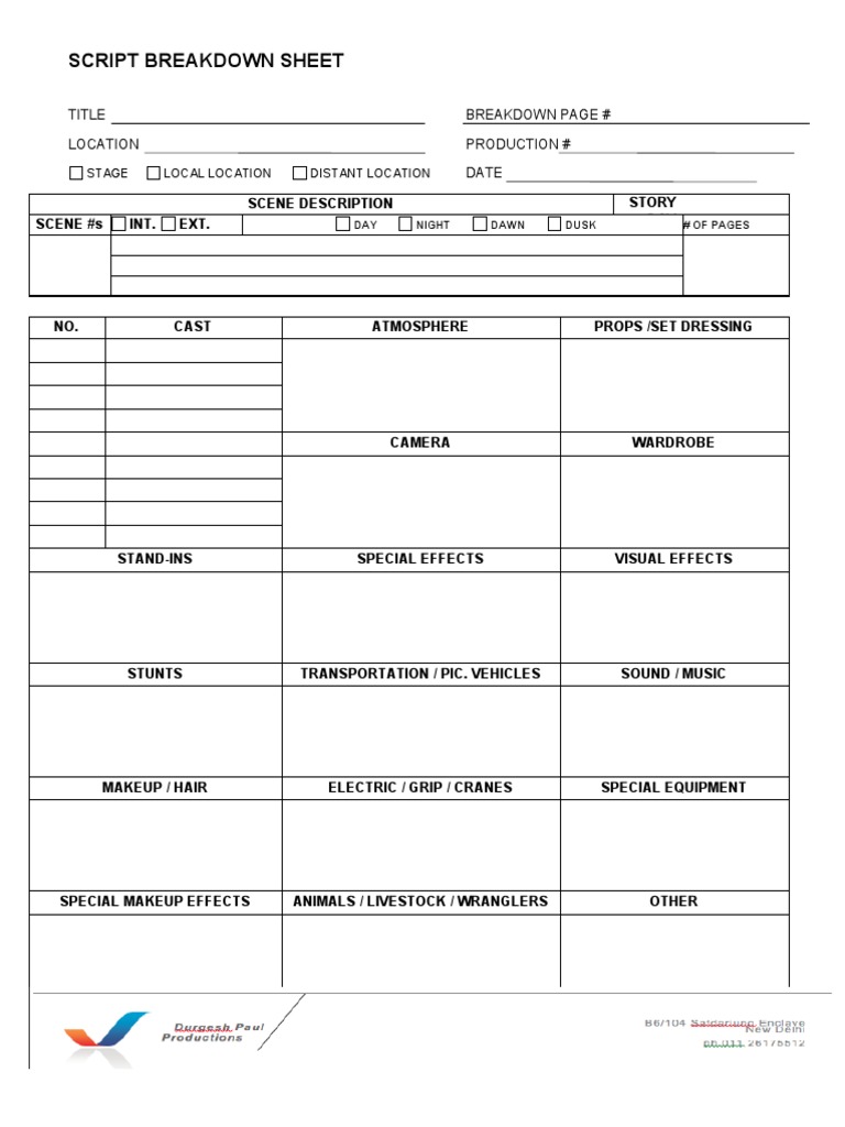 Script Breakdown Sheet: Title Breakdown Page # Location Production ...