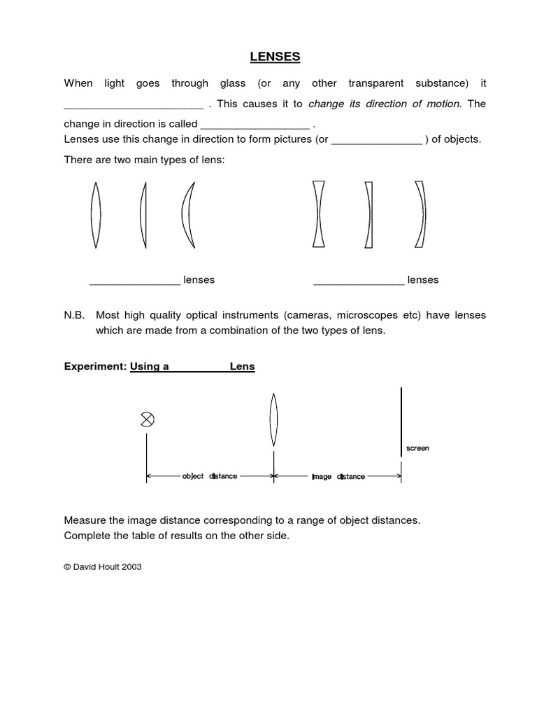 Lenses: Experiment: Using A Lens | PDF | Teaching Methods & Materials