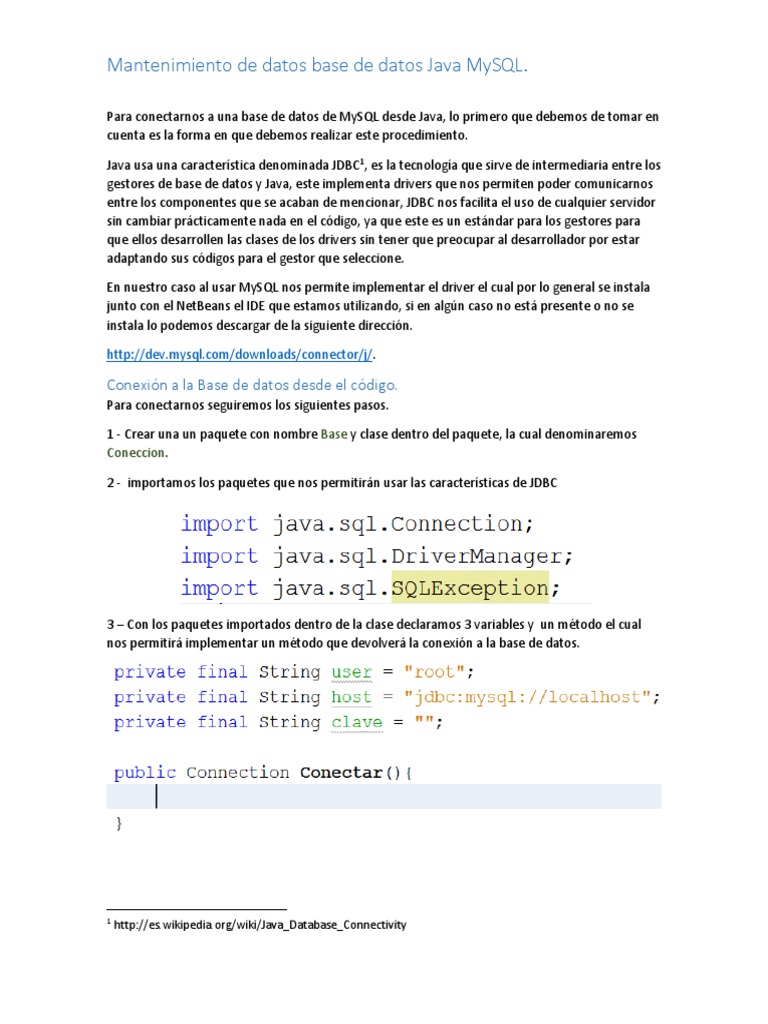 Mantenimiento de Datos Base de Datos Java MySQL | PDF | SQL | Java (lenguaje de programación)