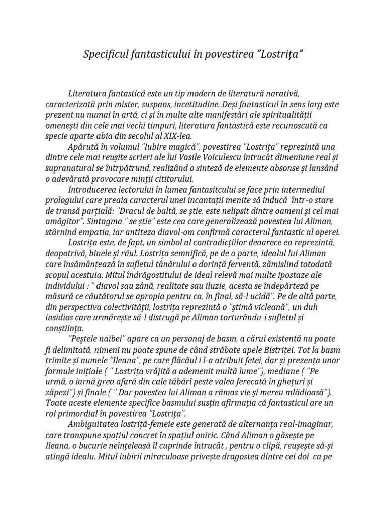 Lostrita - Specificul Fantasticului | PDF