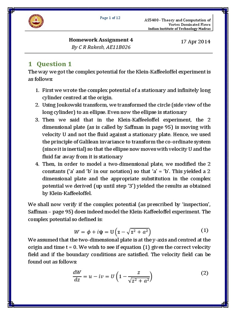 Theory And Computation Of Vortex Dominated Flows Assignment Pdf Vortices Exponential Function
