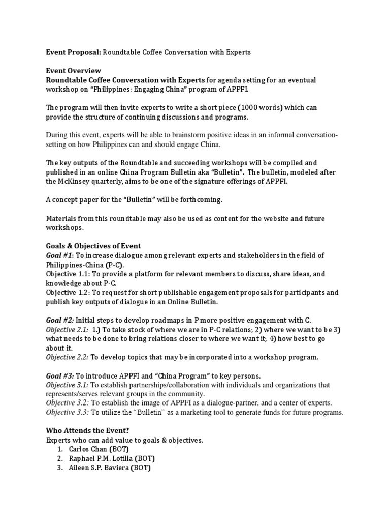 Event Proposal Roundtable Coffee | PDF | Goal