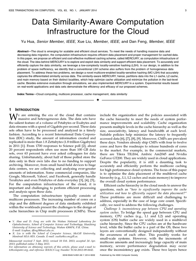 Data Similarity-Aware Computation Infrastructure For The Cloud | PDF | Cpu Cache | Array Data ...