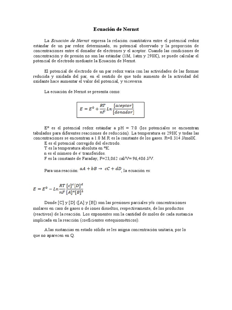Ecuación de Nernst | PDF | Redox | Física