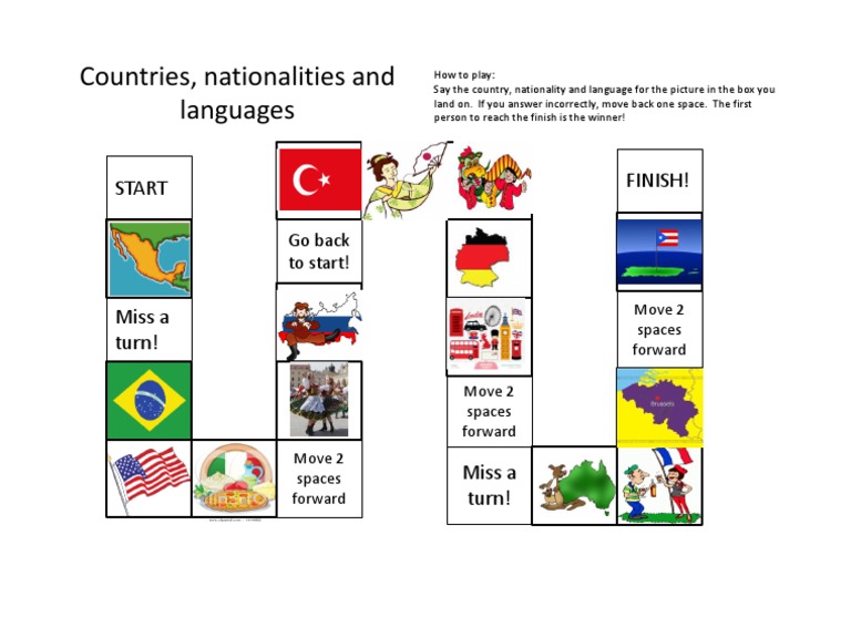 Board Game-Countries, Nationalities and Languages | PDF
