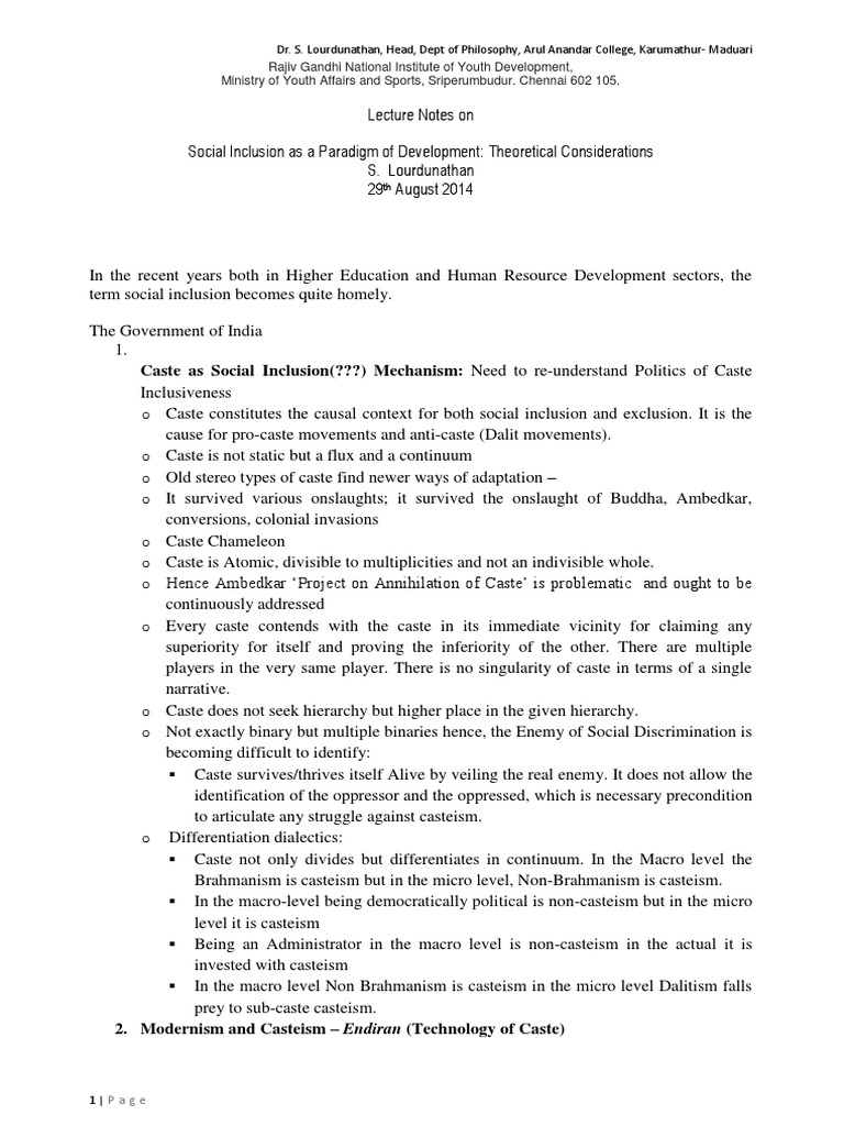 Caste As Social Inclusion Mechanism Need To Re Understand