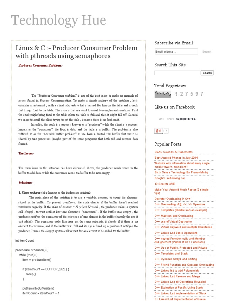 Producer Consumer Problem With Pthreads Using Semaphores | PDF | C++ | Android (Operating System)