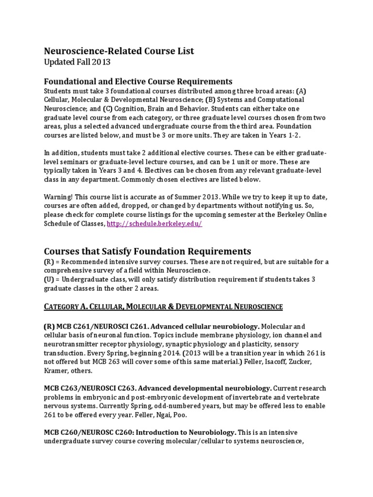 Neuroscience Course Requirements Guide | PDF | Stochastic Process ...
