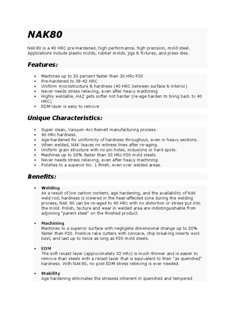 NAK80 Material | PDF | Steel | Annealing (Metallurgy)