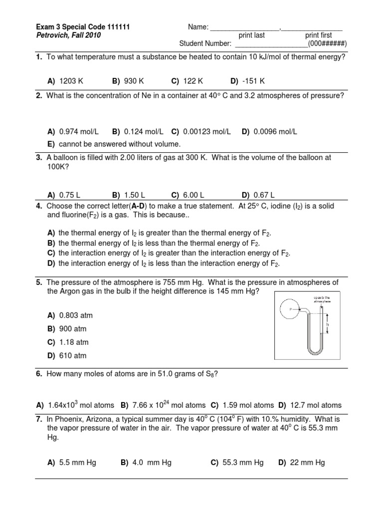 Chem 101 Exam 3 Answers | Hydrogen | Covalent Bond