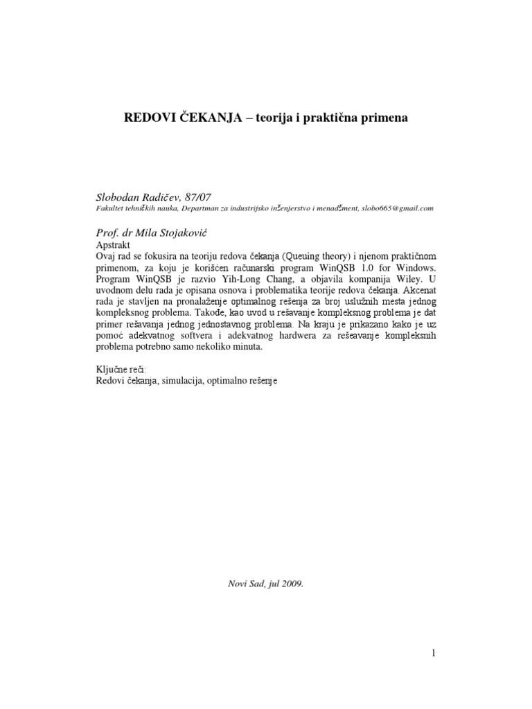Seminarski Rad Slobodan Radicev - Redovi Cekanja | PDF