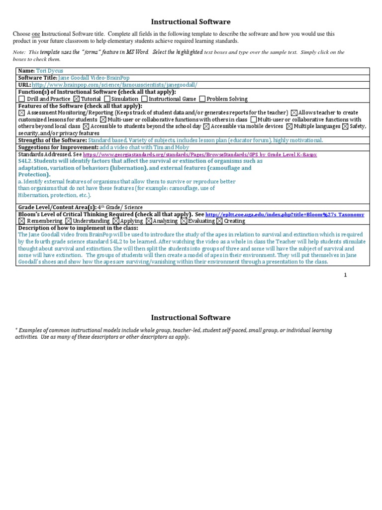 Jane Goodall Instructional Software Template | PDF | Learning | Teachers