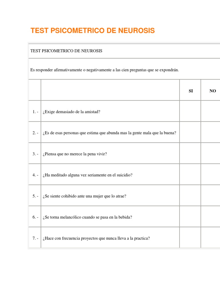 Test Psicometrico de Neurosis | Ciencias del comportamiento | Sicología ...