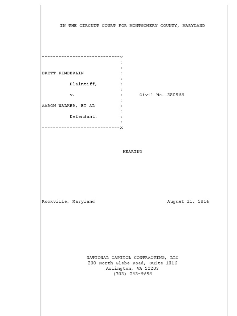 Kimberlin v. Walker, Et Al Transcript (Day 1) | PDF | Perjury ...