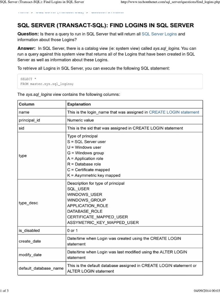 Home SQL Server (Transact-SQL) Question & Answer: Select FROM Master ...