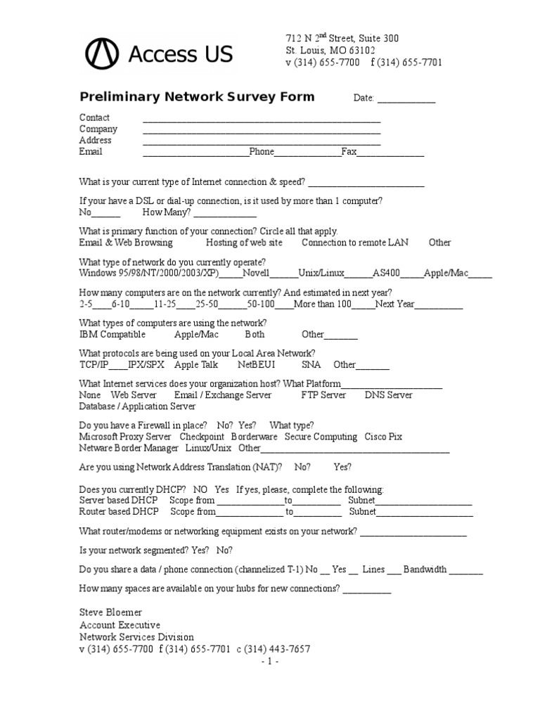 Network Survey Form | PDF | Local Area Network | Computer Network