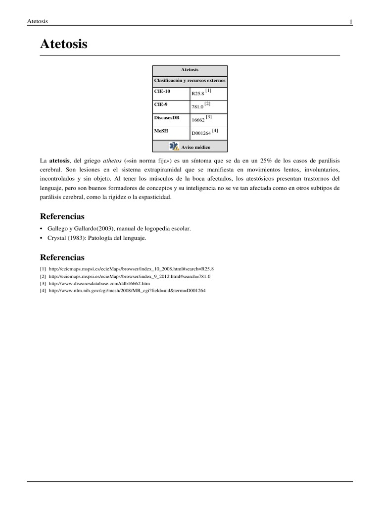 Atetosis PDF | PDF | Desórdenes neurológicos | Desorden congenito