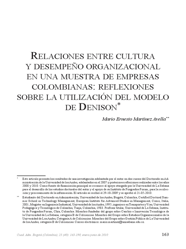 Relacion Cultura y Desempeño Modelo Denison | PDF | Sociedad | Colombia