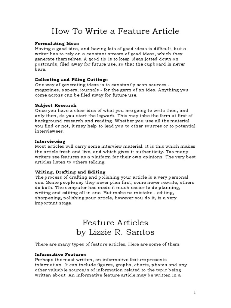 How To Write A Feature Article: Formulating Ideas | PDF | Interview ...