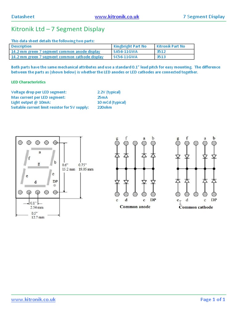 7 Segment Display Datasheet PDF | PDF | Science & Mathematics
