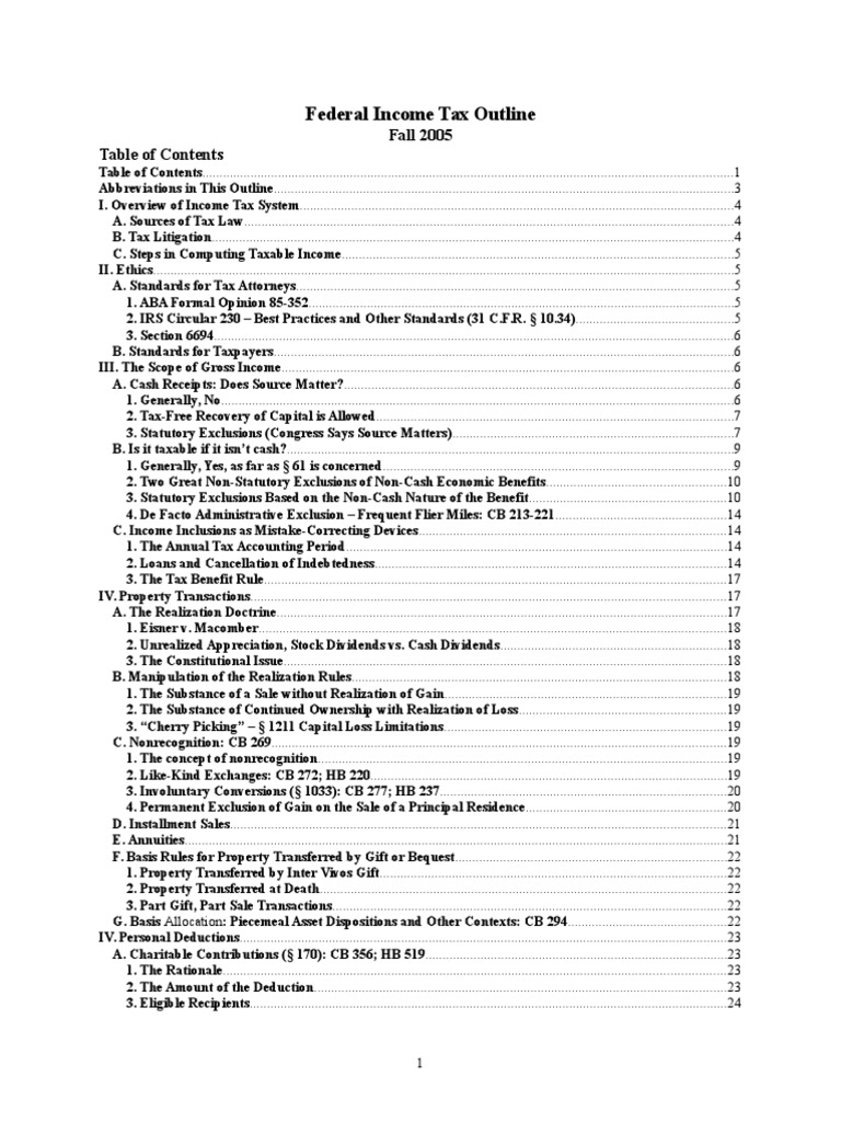 Tobin - Federal Income Tax Outline | PDF