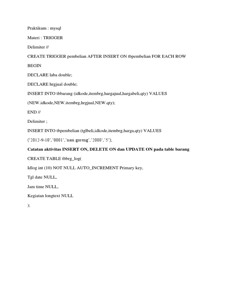 MySQL Trigger Implementation Guide | PDF | Teaching Methods & Materials