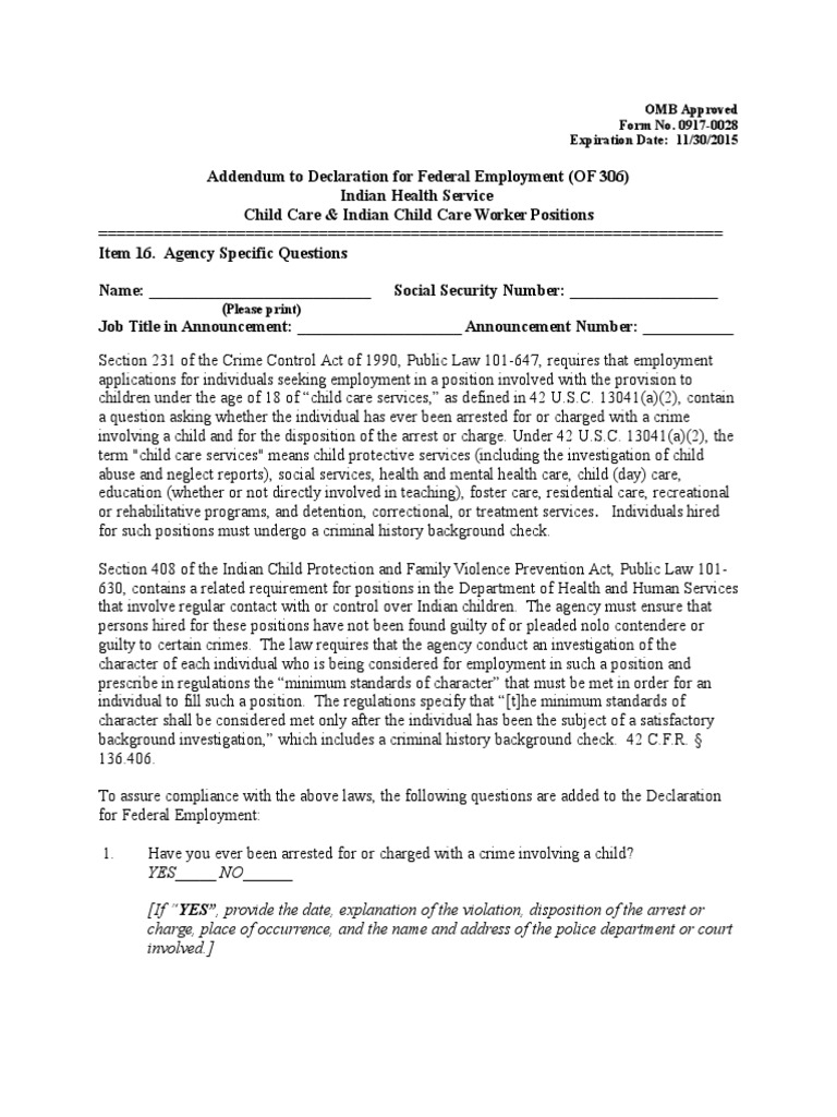 Childcare Addendum Omb Approved Form | PDF | Data | Business