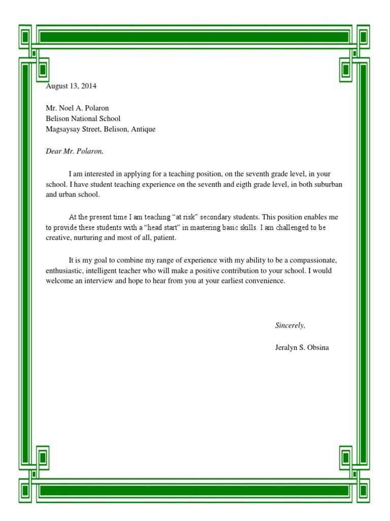 Application for Seventh Grade Teacher Position | PDF