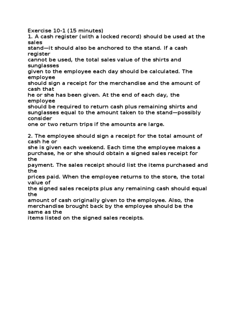 Exercise 10-1 (15 Minutes) 1. A Cash Register (With A | PDF | Receipt | Fee