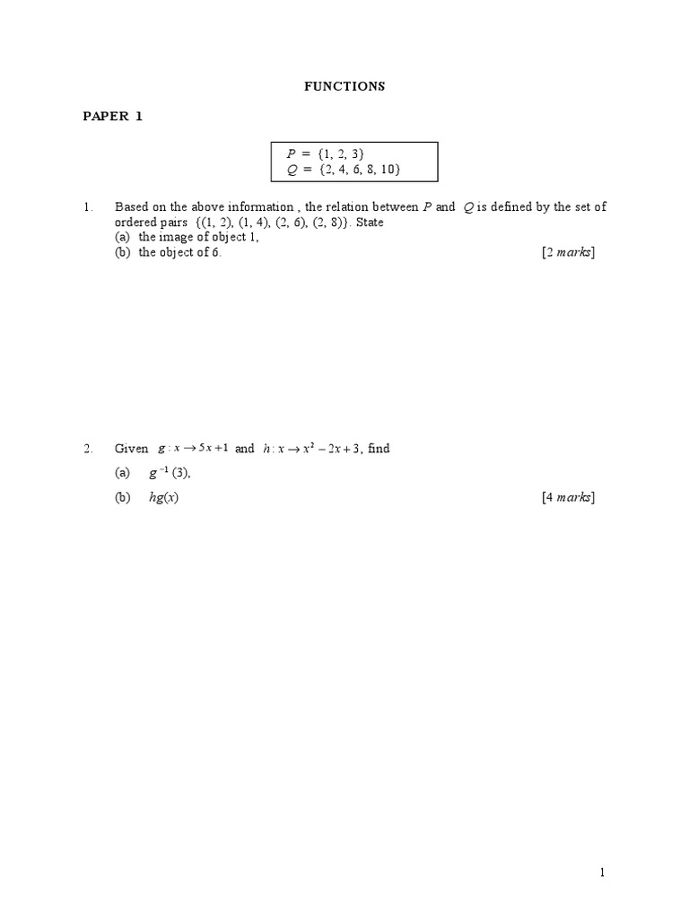 Functions Paper 1: X X X H | PDF | Teaching Mathematics | Mathematical ...