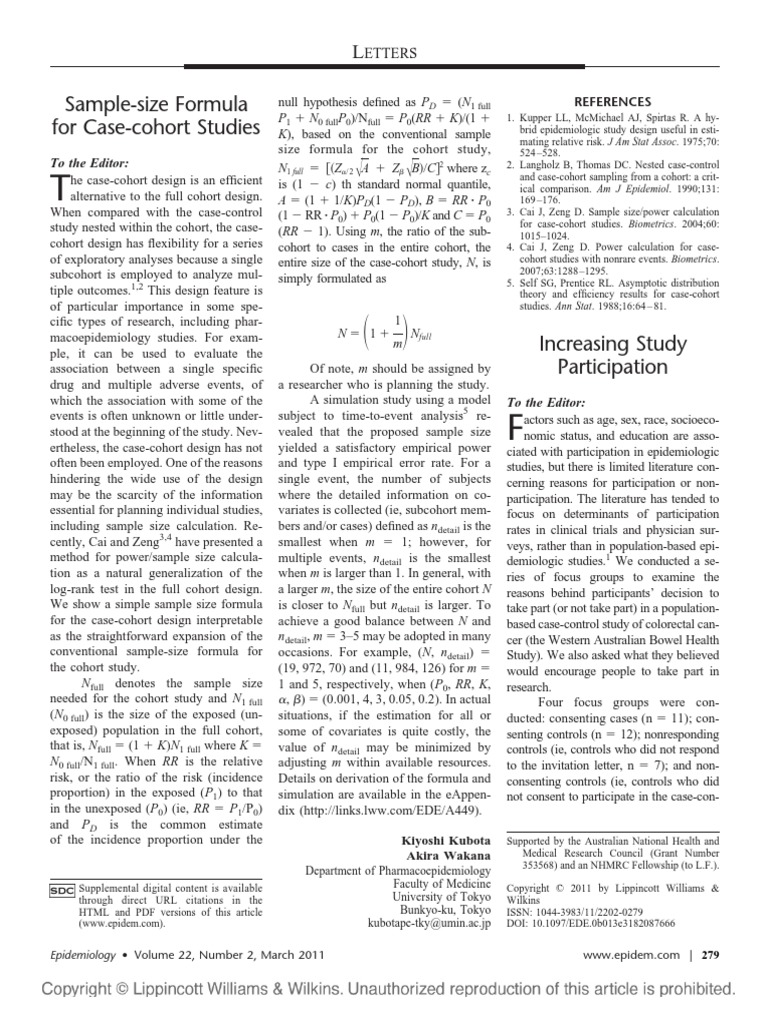 Sample Size Formula for Case Cohort Studies.22 | Cohort Study ...