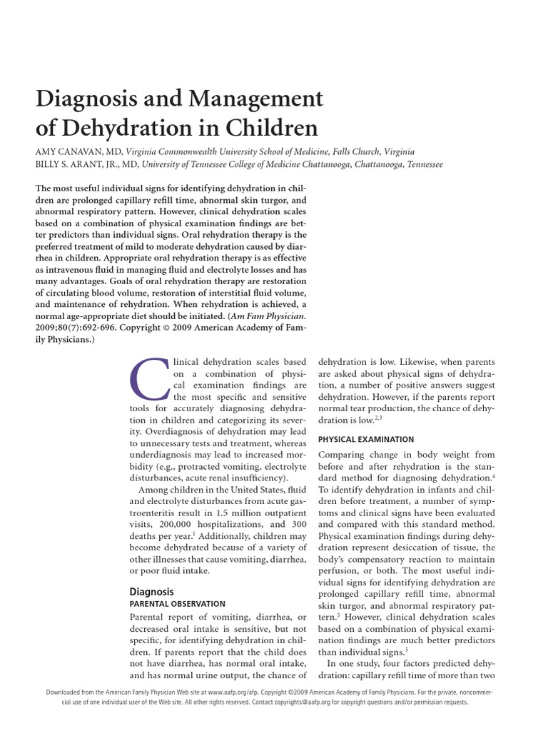 Diagnosis and Management of Dehydration in Children | Dehydration ...