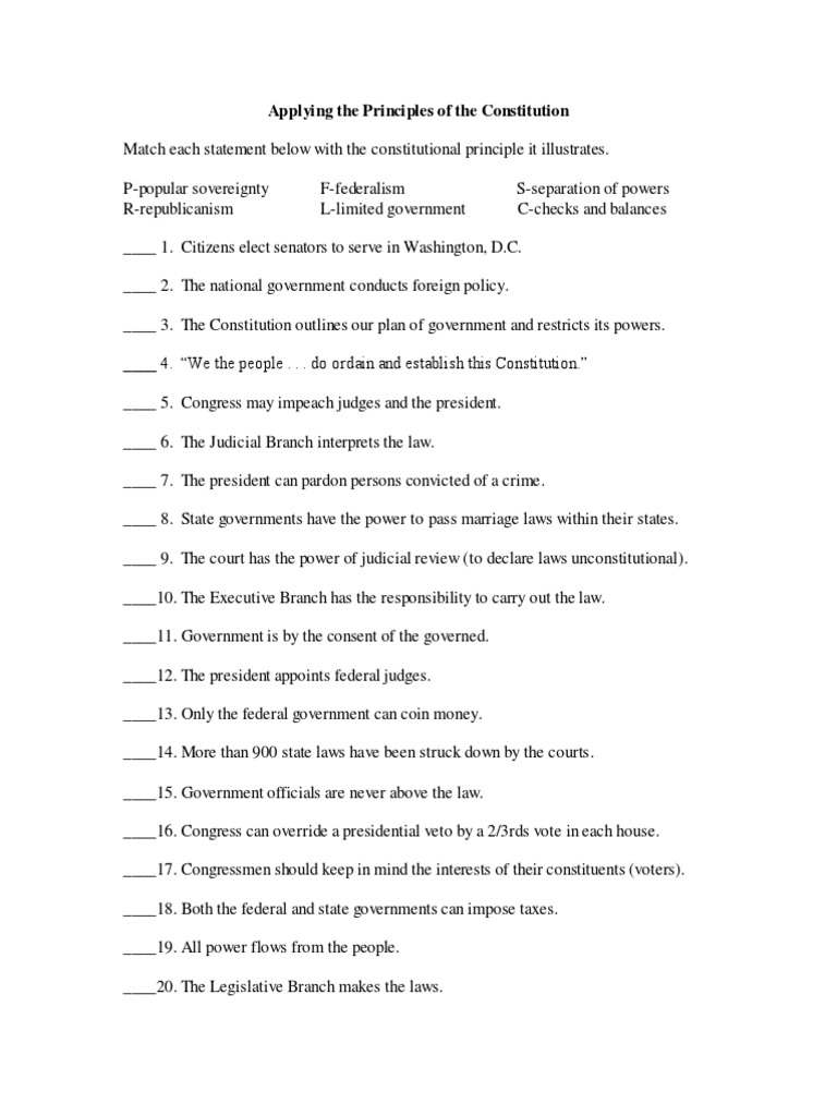 Applying The Principles of The Constitution - Answer Key | PDF ...