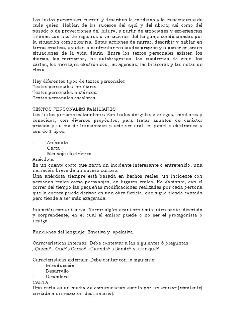 Los Textos Personales | PDF | Narrativa | Comunicación