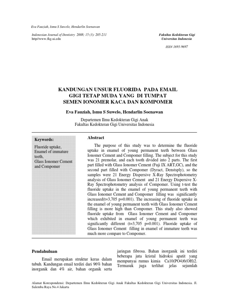 Kandungan Unsur Fluorida Pada Email Gigi Tetap Muda Yang Di Tumpat ...