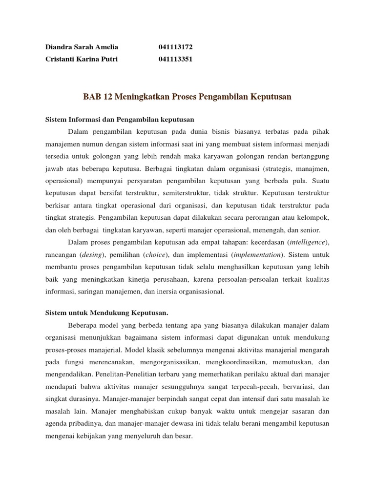 Resume SIM BAB 12 Meningkatkan Proses Pengambilan Keputusan | PDF