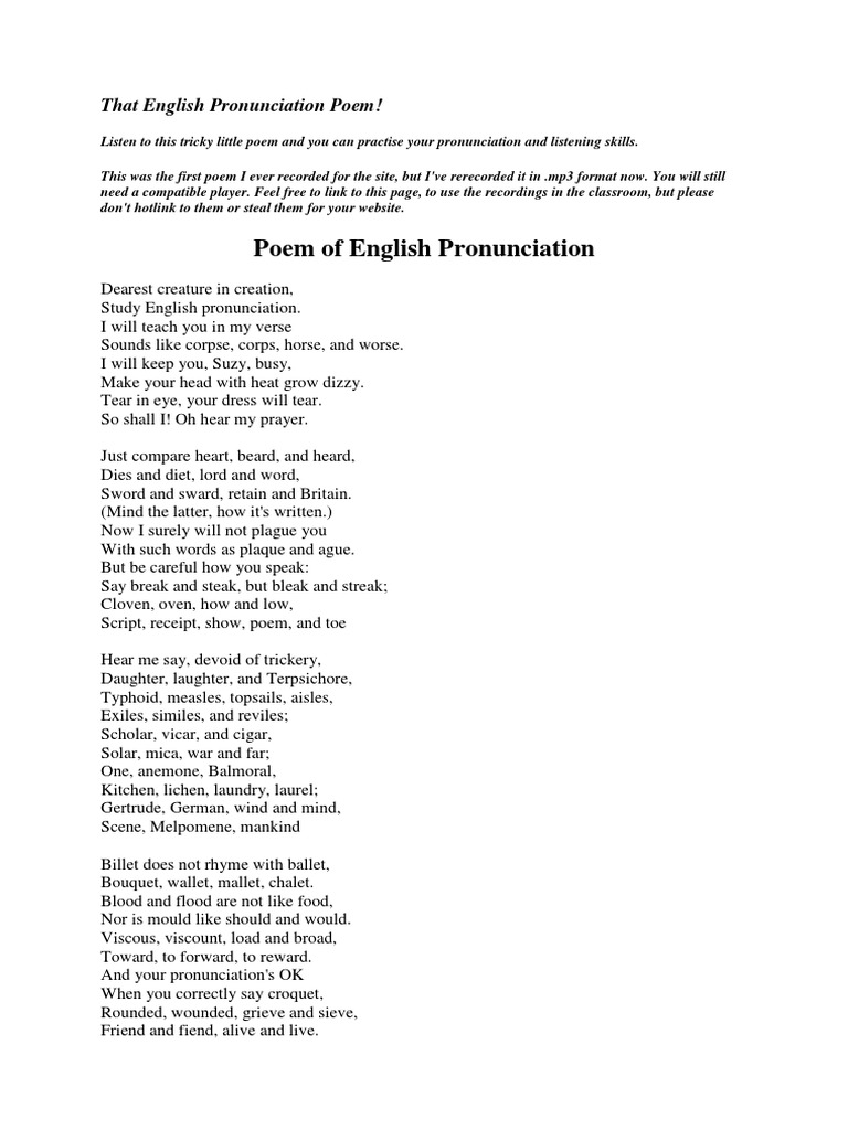 That English Pronunciation Poem | PDF | Nature