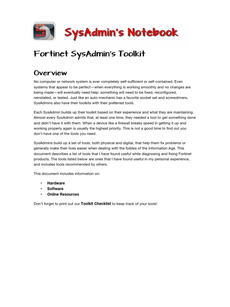Fortinet Sysadmin Toolkit | PDF | Electrical Connector | Operating System
