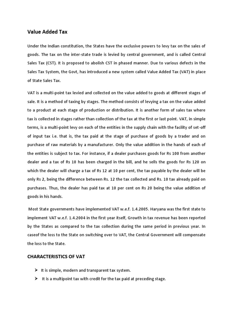 Value Added Tax: Characteristics of Vat | PDF | Value Added Tax ...