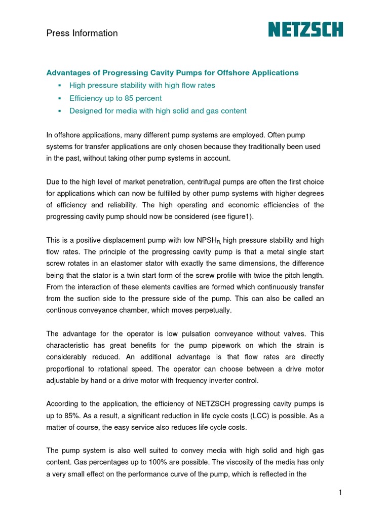 Advantages PCP For Offshore Application | PDF | Pump | Petroleum